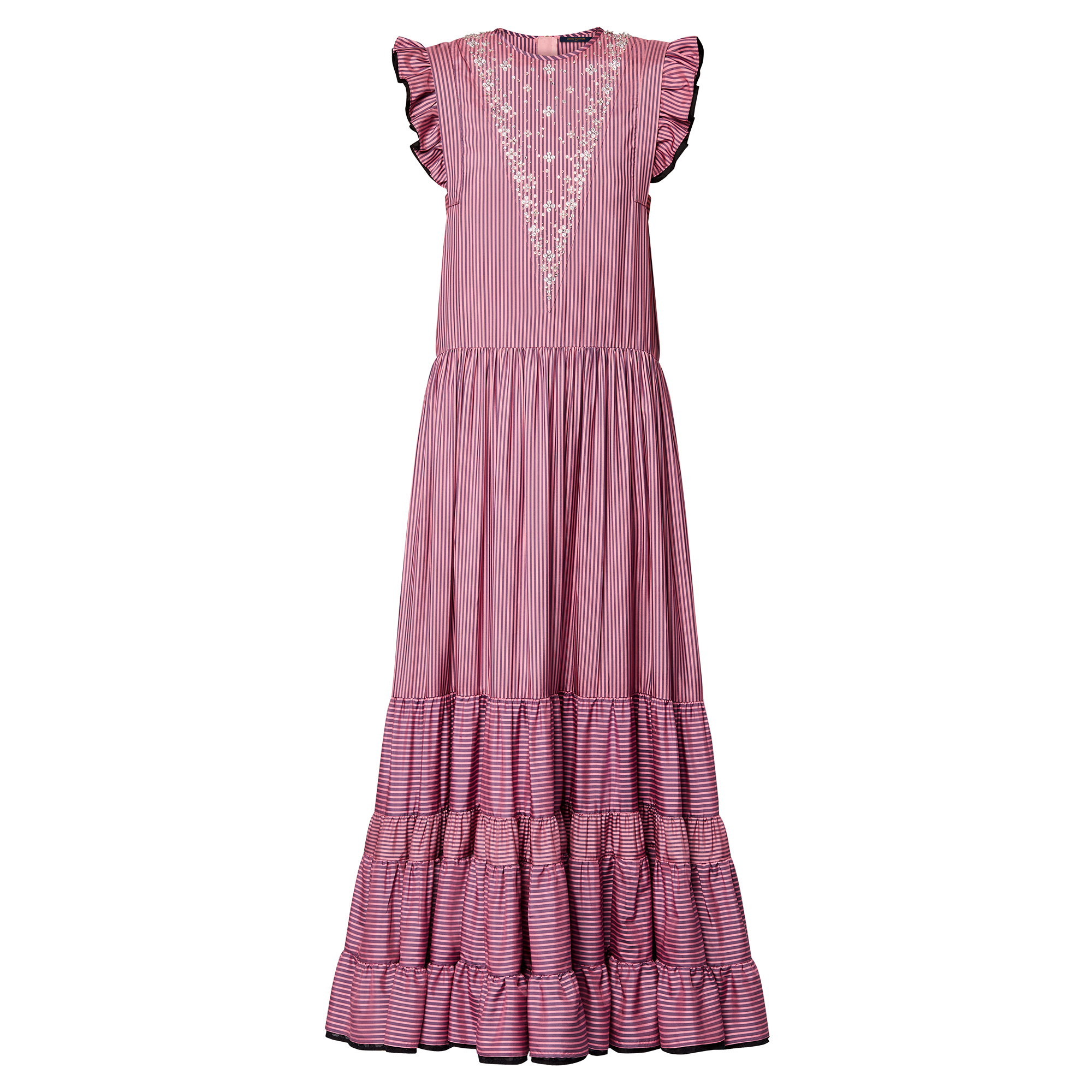 Bejeweled Pinstripe Tiered Dress - Luxury Dresses - Ready to Wear ...